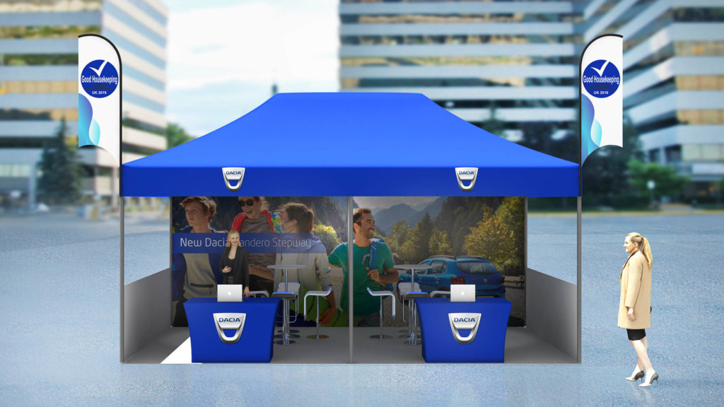 ABO0026 - Tent, 2 Tables, 2 Flags, Back and Side Walls - Insta Brand ...