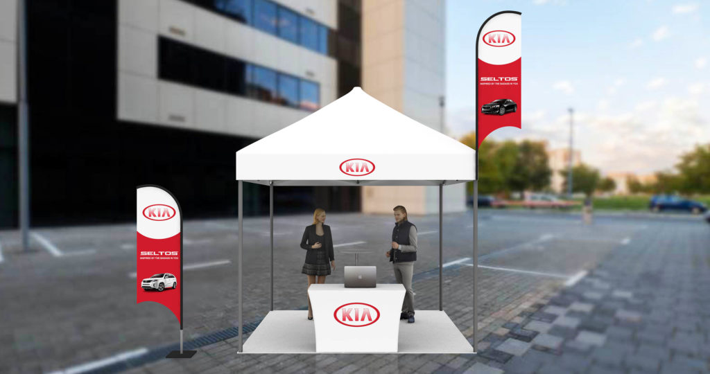 ABO0016 - Aluminum Tent, 1 Table, 2 Flags - Insta Brand Activation