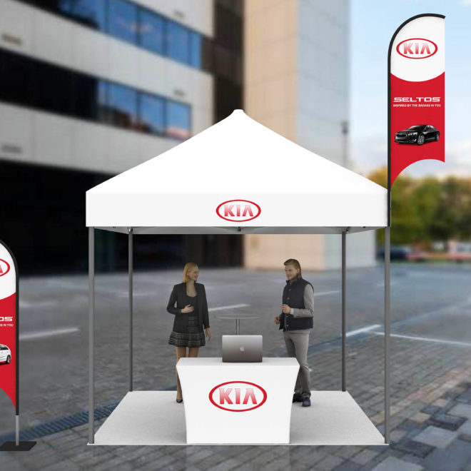 ABO0016 - Aluminum Tent, 1 Table, 2 Flags - Insta Brand Activation