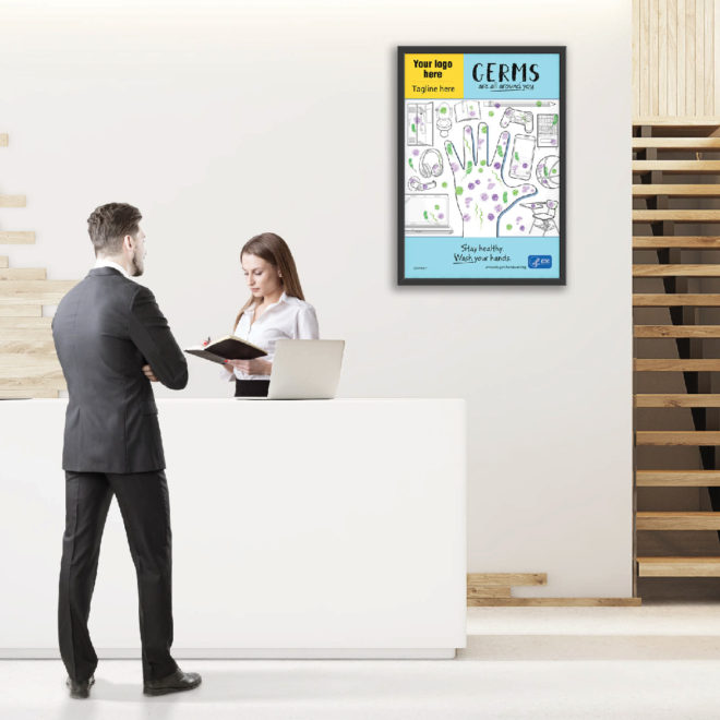 Wall mounted slide in frame for Social Distancing Awareness